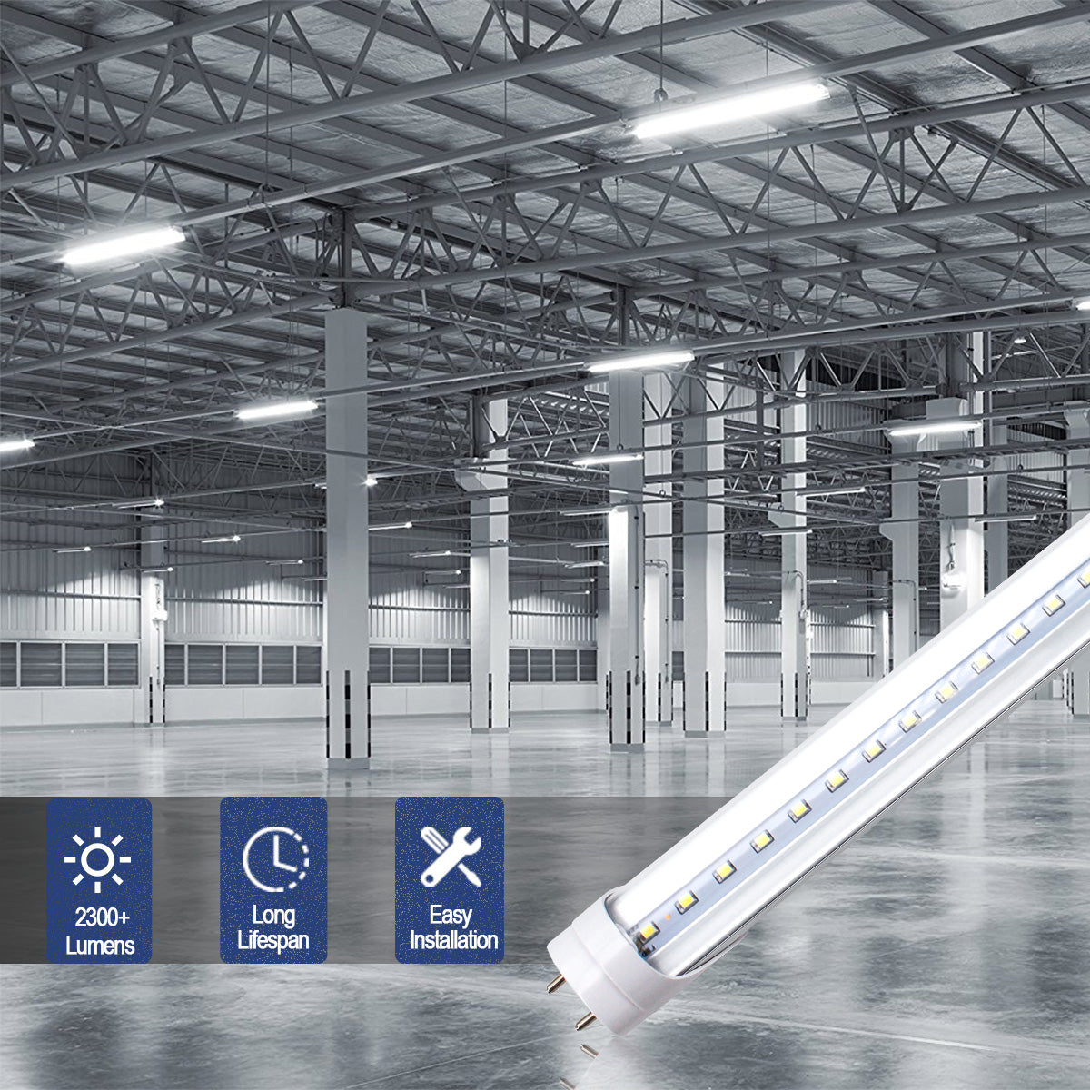 4FT T8 LED Tube Light, 18W (40W Equivalent), 5000K Daylight White, Dua ...